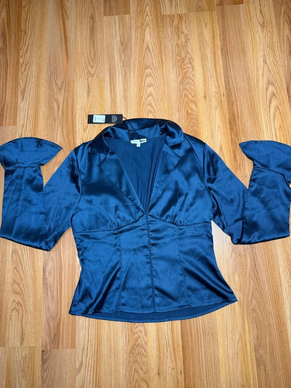 Fashion Nova | Tops | Fashion Nova Satin Blouse In Navy Blue | Poshmark
